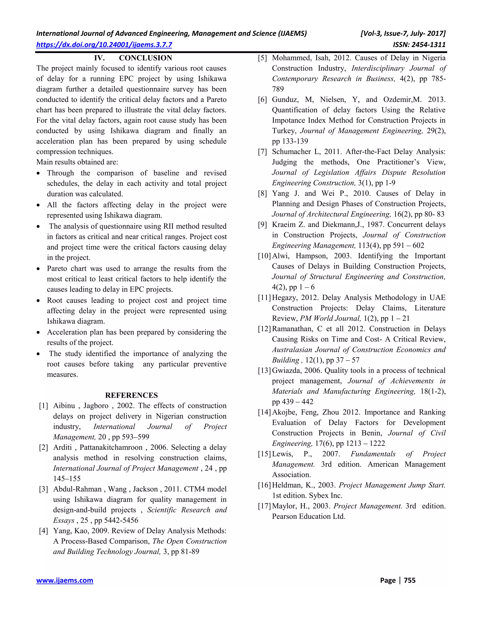 Delay Analysis in EPC Projects using Ishikawa Diagram | PDF