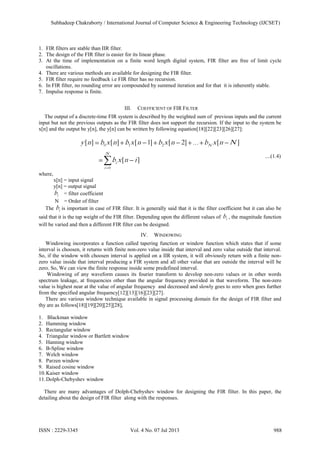 Design and realization of fir filter using chebyshev window | PDF