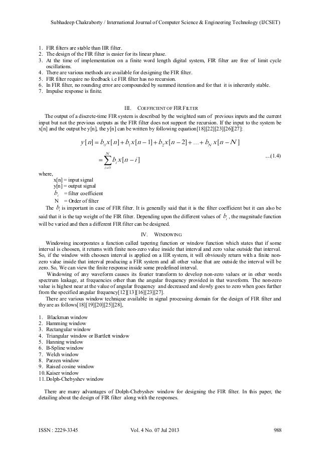 Design And Realization Of Fir Filter Using Chebyshev Window