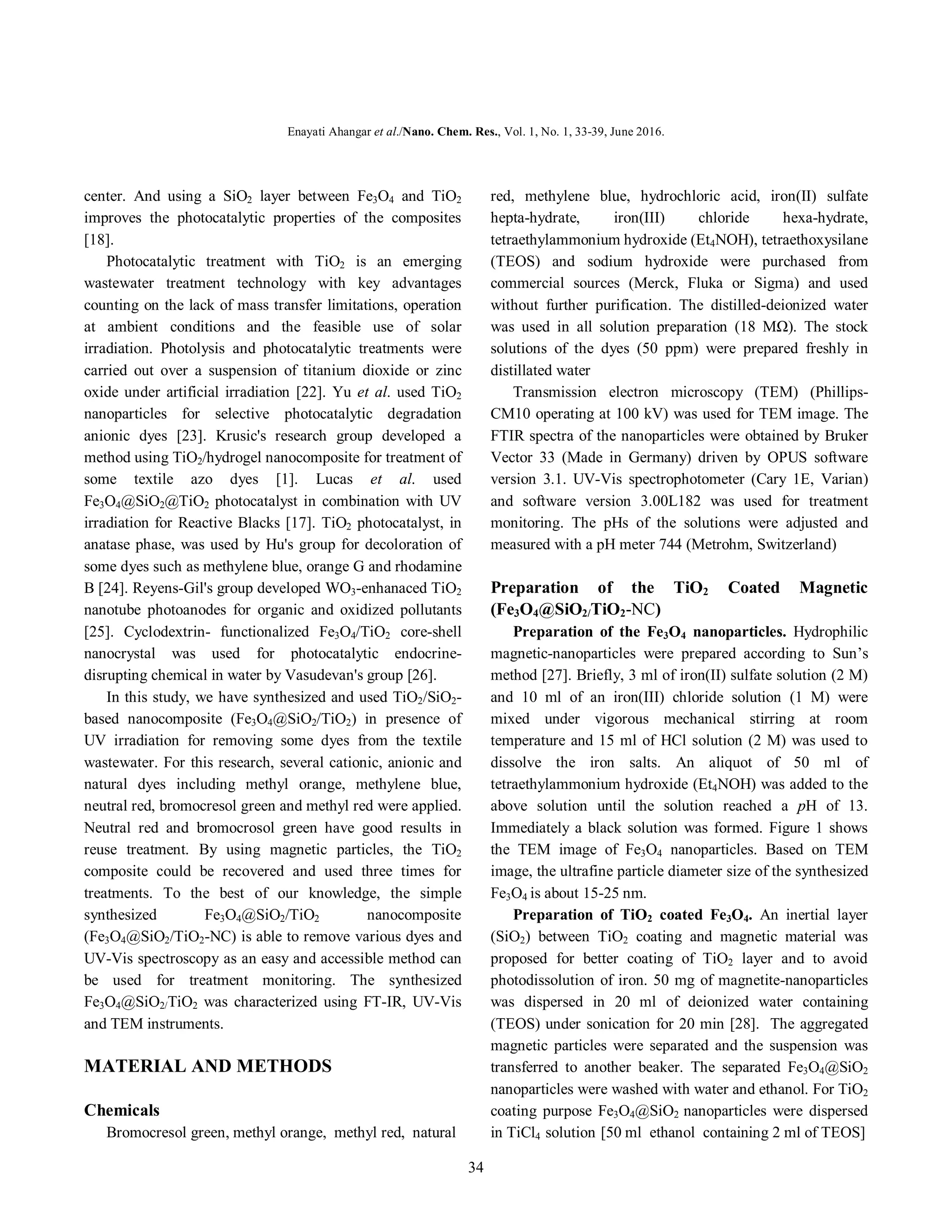 Photocatalytic application of TiO2/SiO2-based magnetic nanocomposite (Fe3O4@SiO2/TiO2) for ...