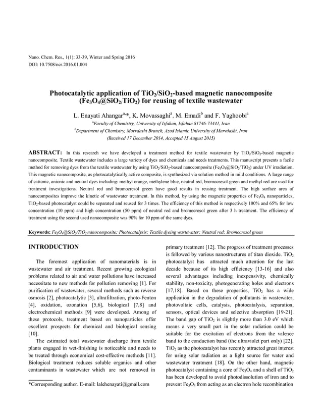 Photocatalytic application of TiO2/SiO2-based magnetic nanocomposite ...