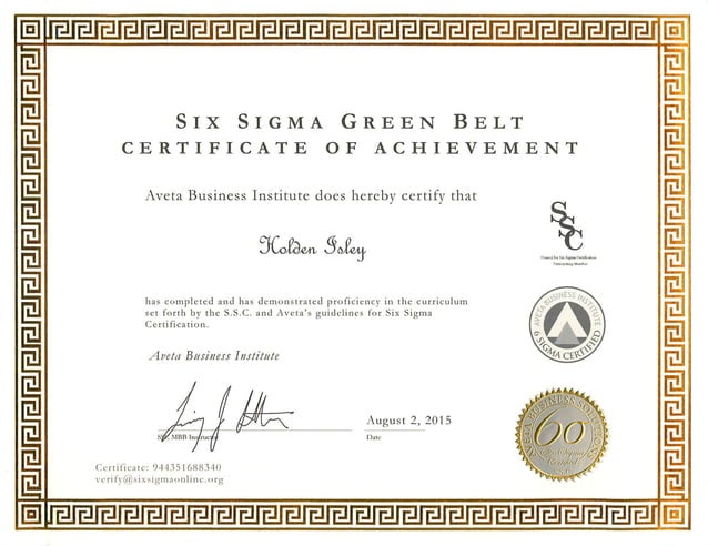 Holden Isley Green Belt Certification | PDF