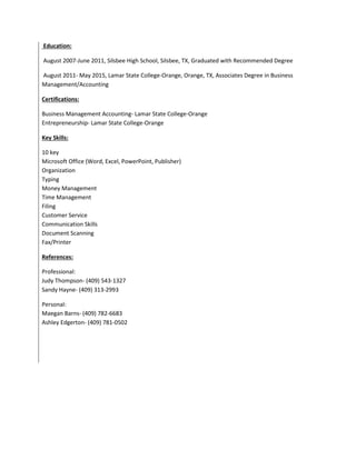 Shelby Simmons resume 06-26-2016 | PDF | Business Banking & Finance | Business