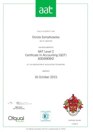 AAT Certificate 2015 | PDF