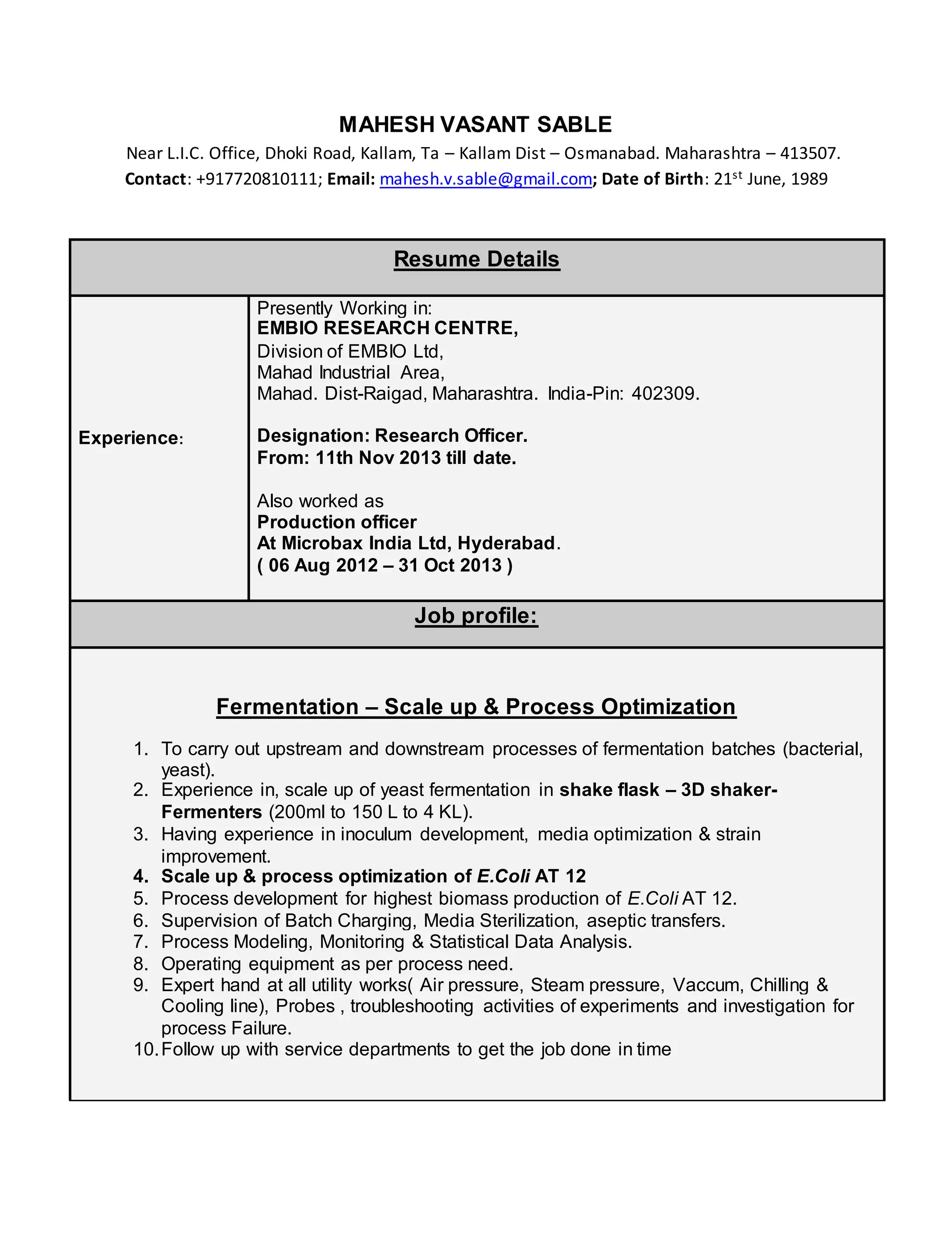 mahesh cv | PDF | Free Download