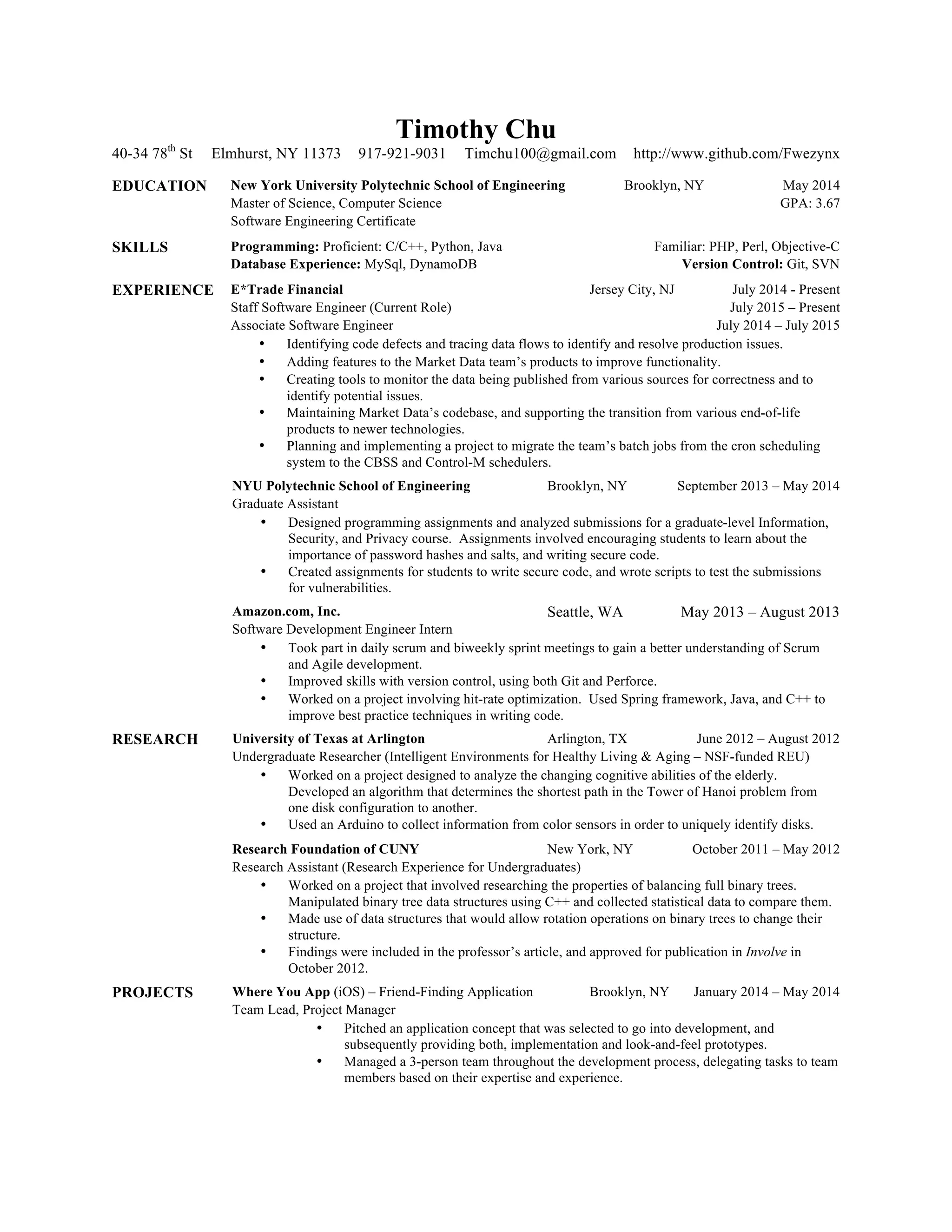Timothy Chu Resume | PDF