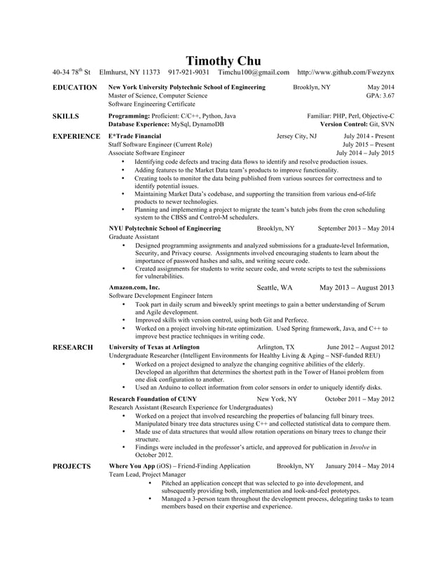Timothy Chu Resume | PDF