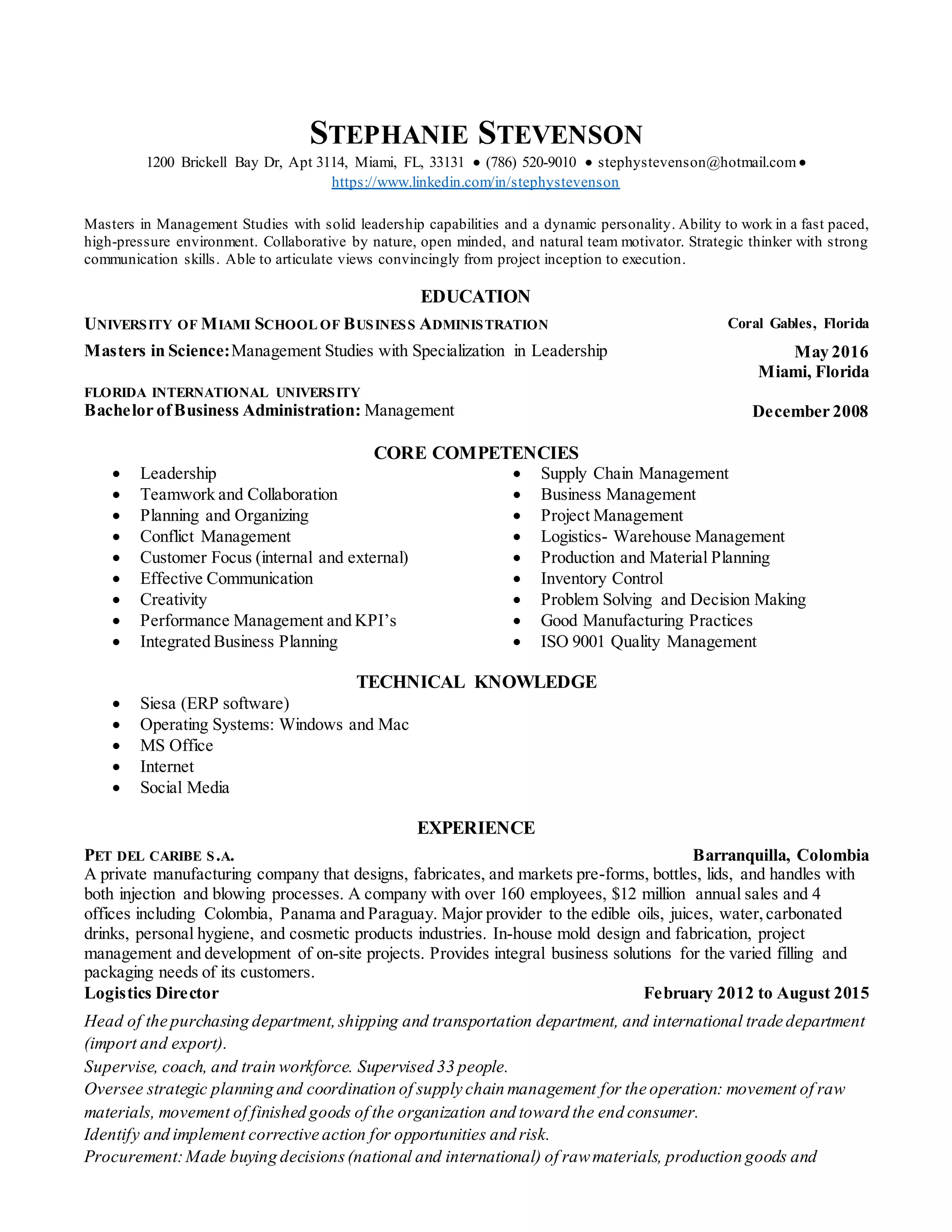 Stephanie Stevenson Resume | PDF