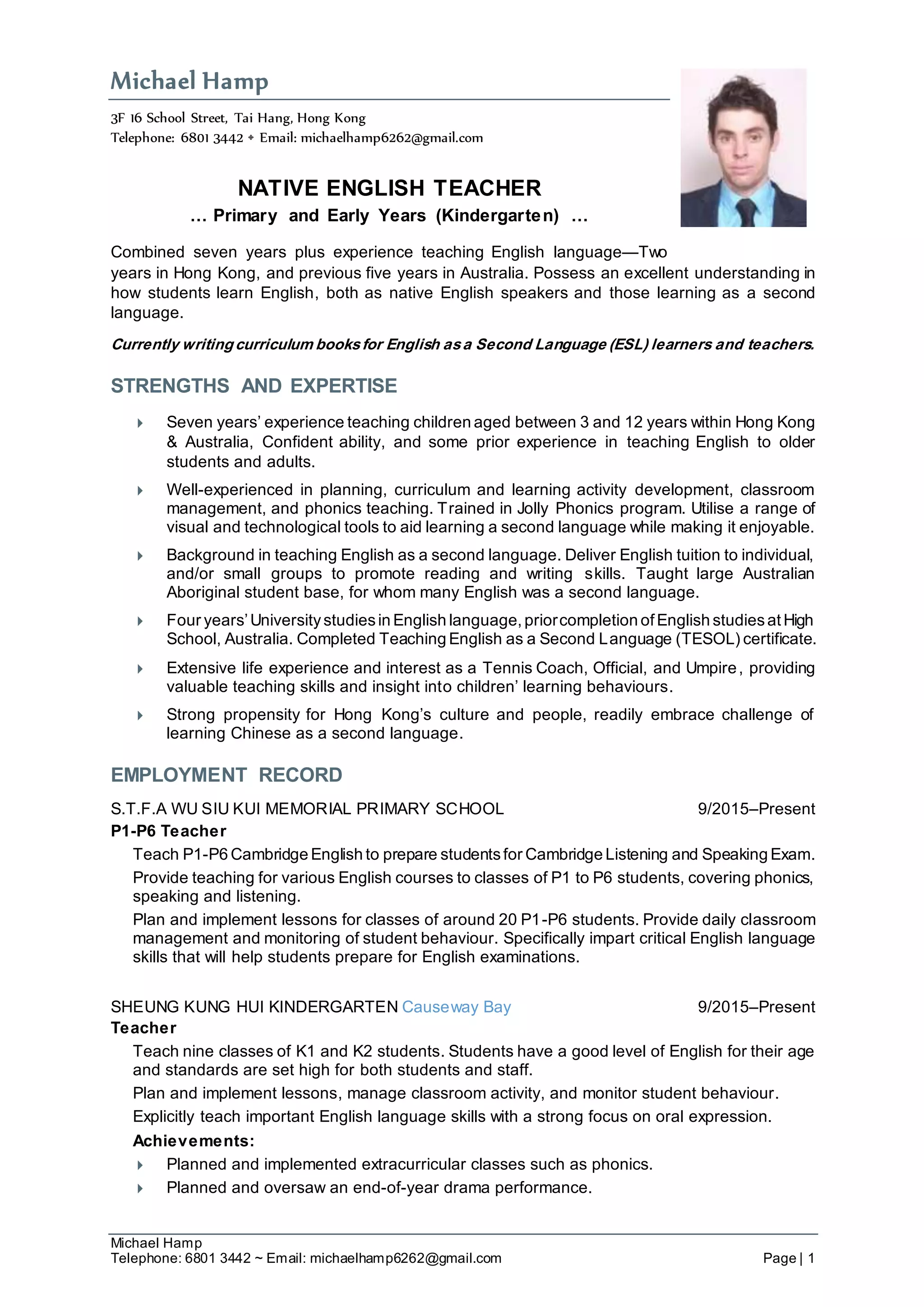Michael Hamp's CV 2016 | DOCX