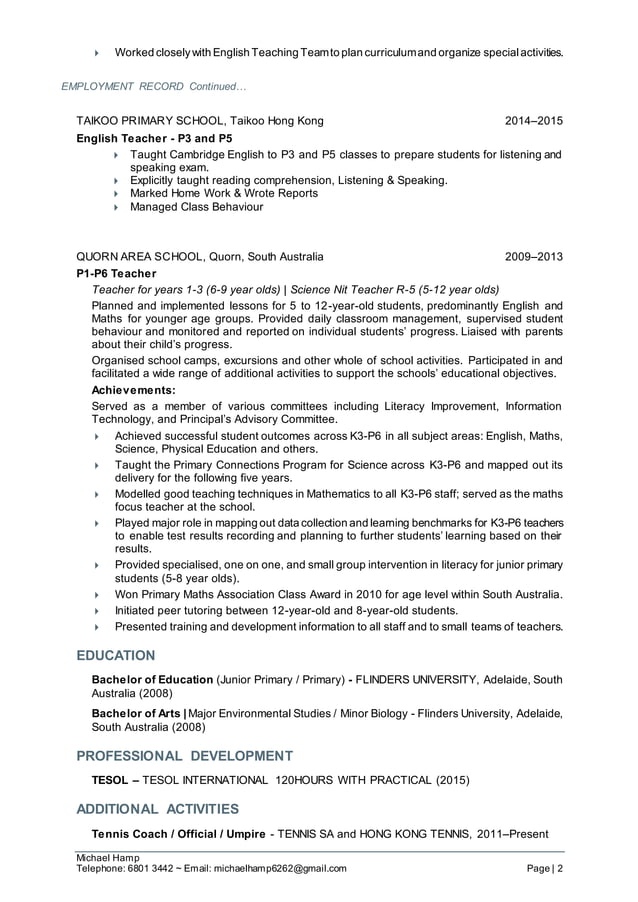 Michael Hamp's CV 2016 | DOCX | Professional School | Postgraduate ...