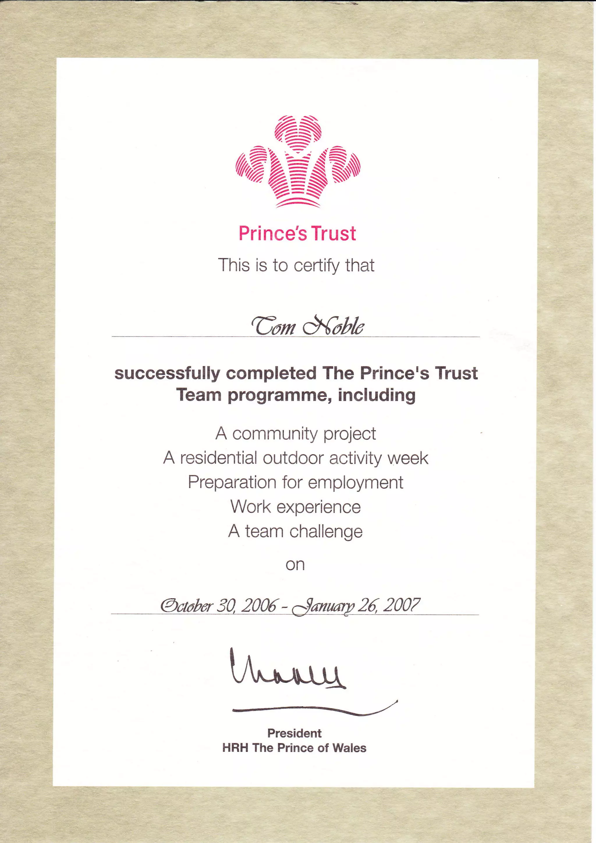 Princes Trust Certificate | PDF