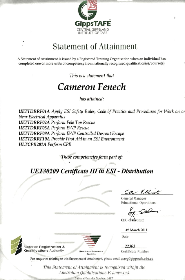 Cert 3 in ESI - gipps tafe | PDF