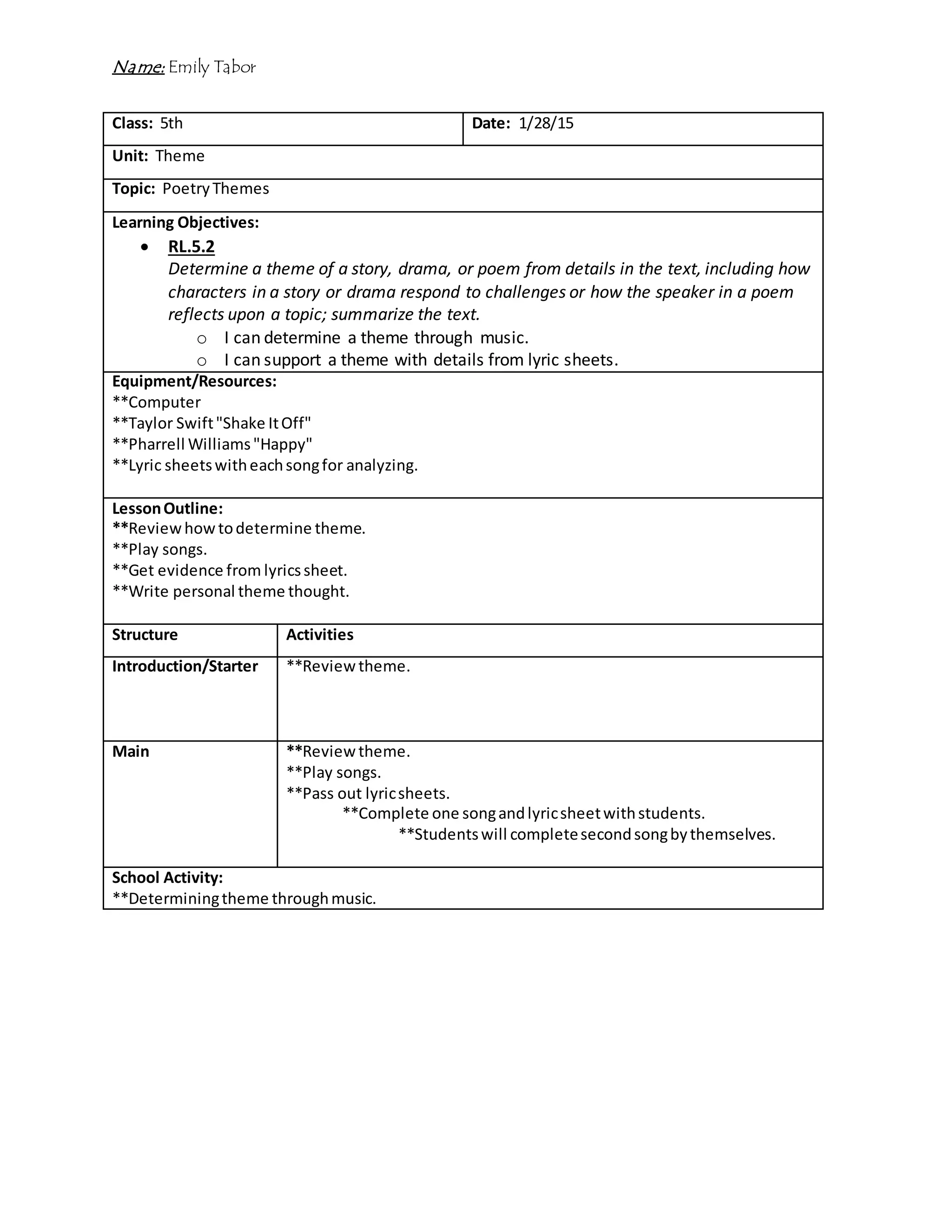 #8 - Themes in Music | DOCX | Music | Entertainment