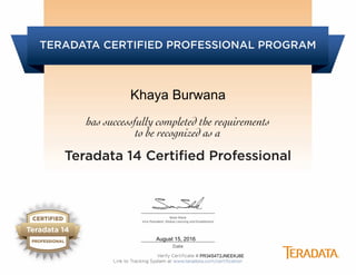 Teradata 14 Certified Professional certificate | PDF