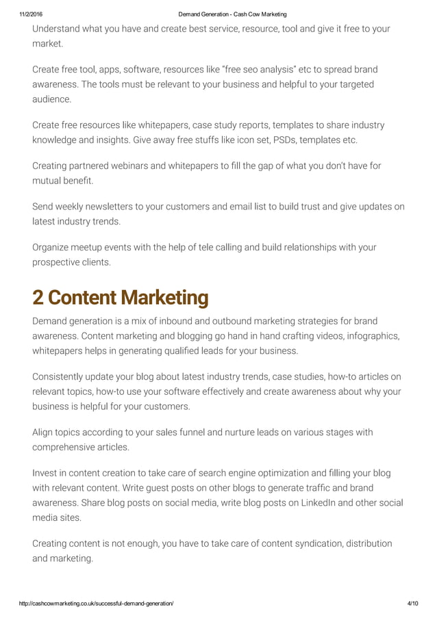 Demand Generation - Cash Cow Marketing | PDF