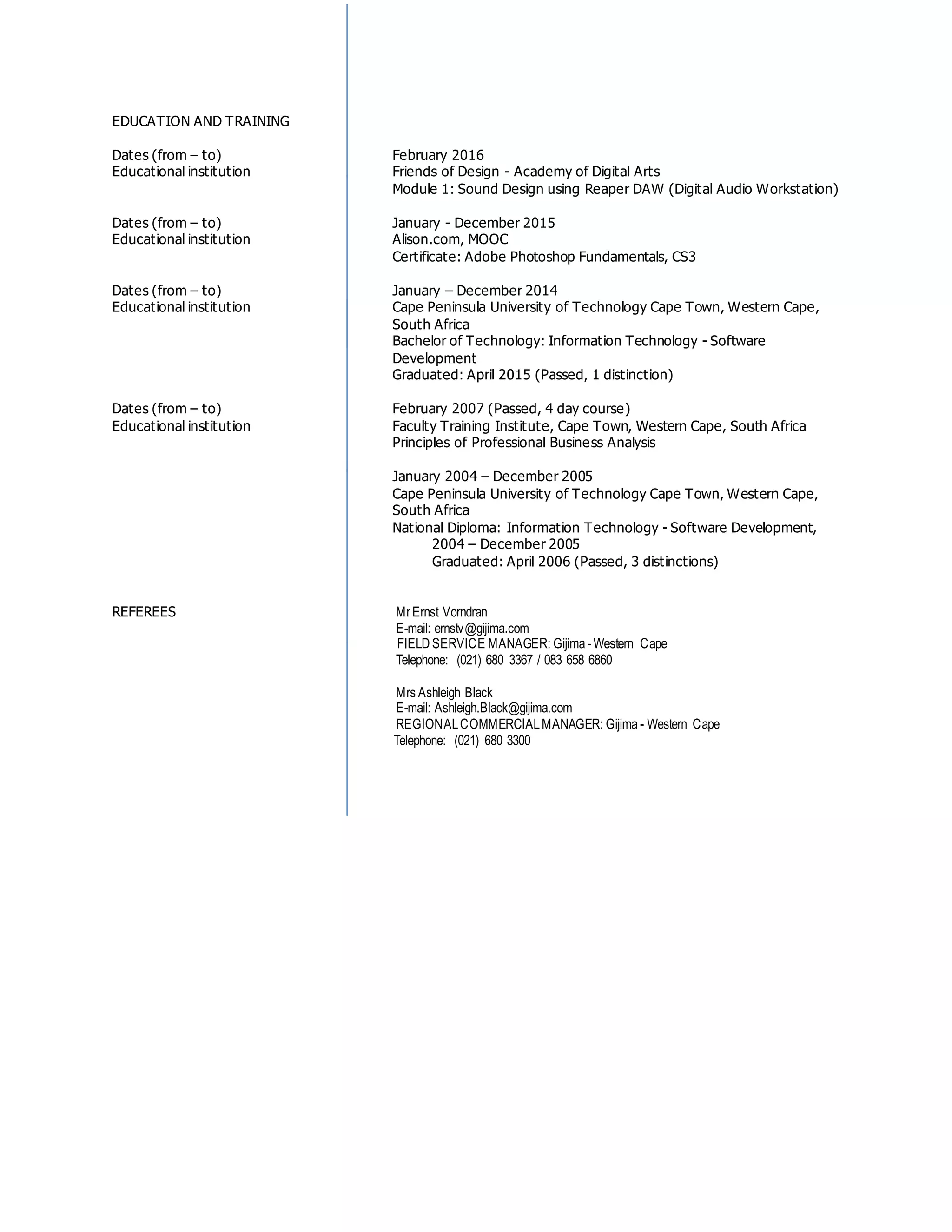 Curriculum Vitae - Lusanda A.M Myira | DOCX | Technology & Computing