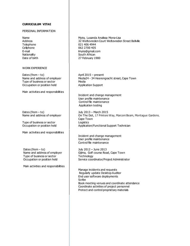 Curriculum Vitae - Lusanda A.M Myira | DOCX | Technology & Computing