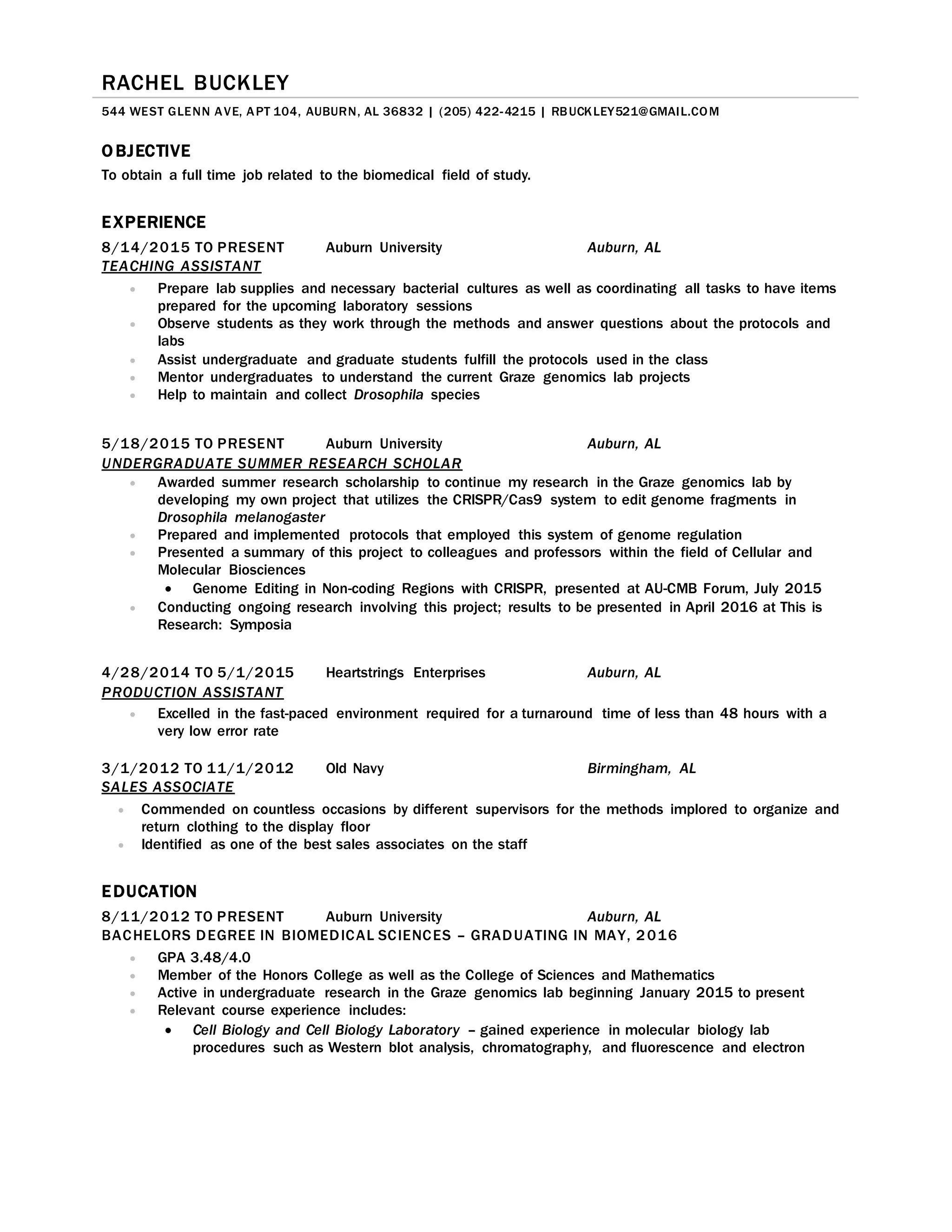 Rachel - Resume CV | DOCX | Undergraduate Education | College Education