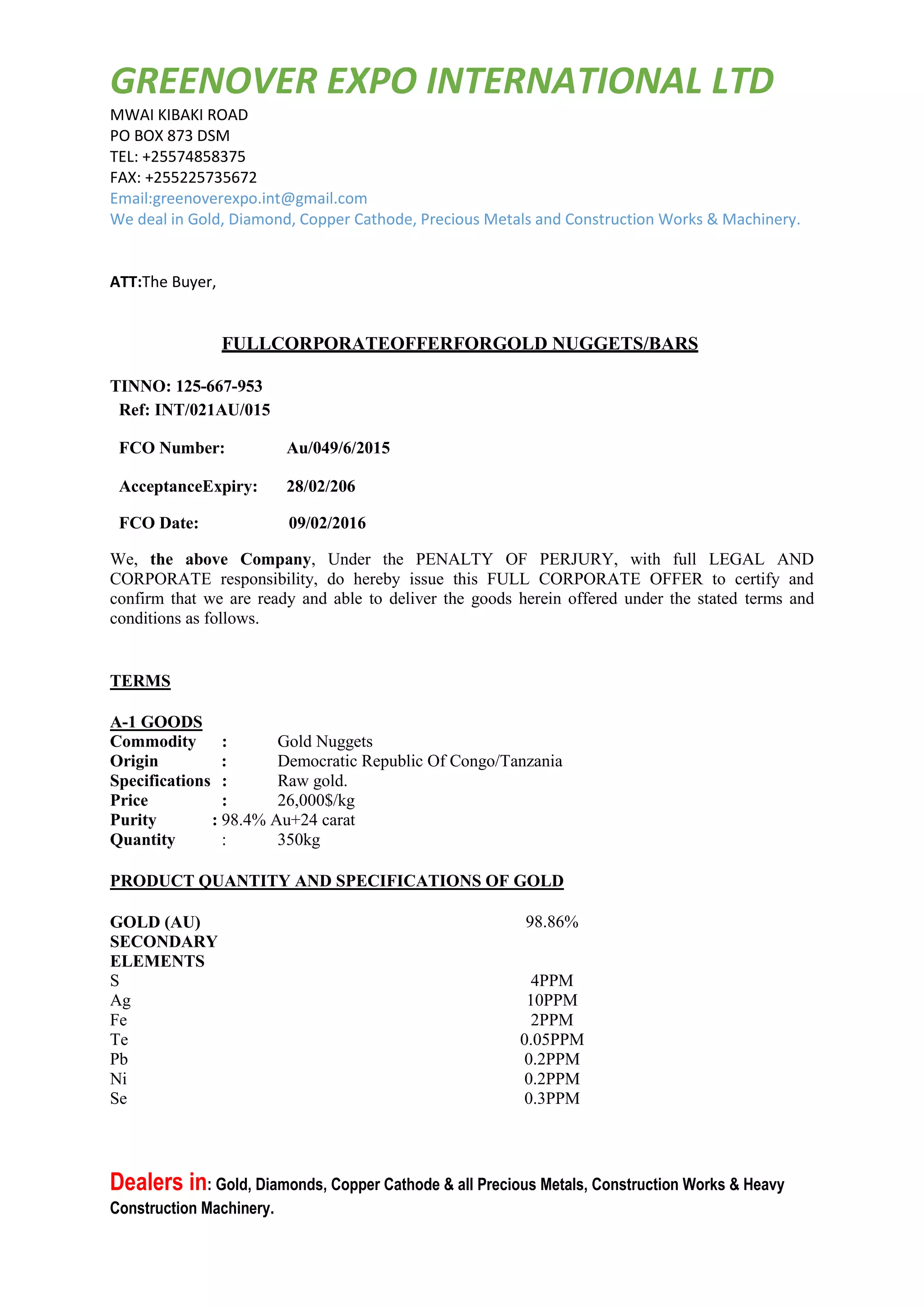 GOLD FCO 350KGS | PDF