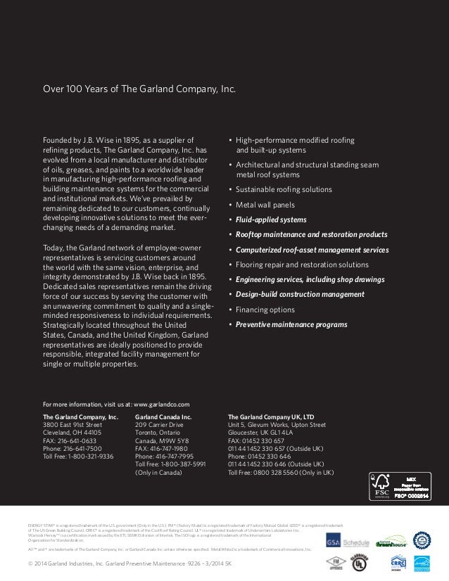 Garland Preventive Maintenance Brochure