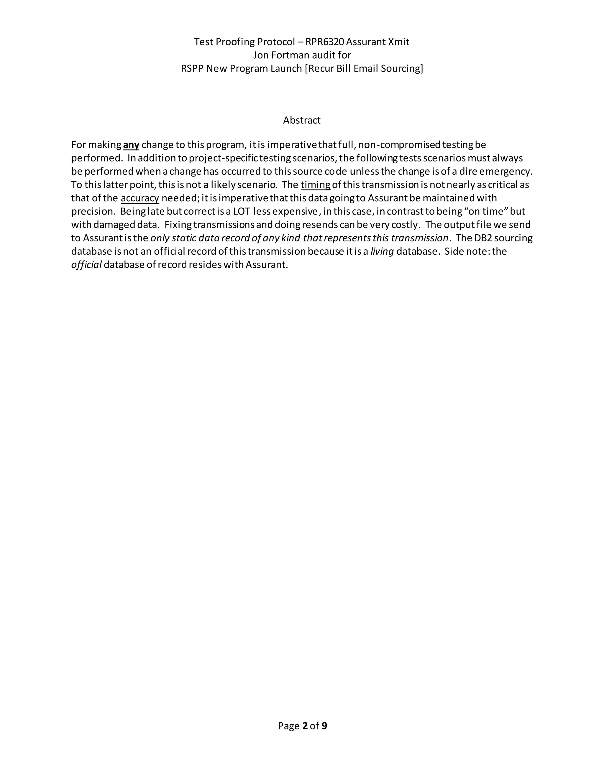 Test Proofing Protocol - RPR6320 Assurant Xmit-a | PDF