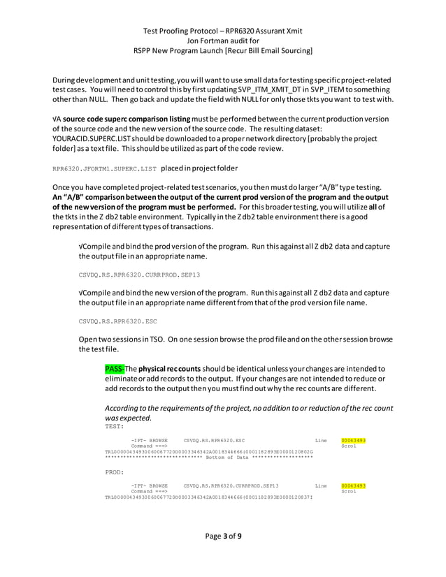Test Proofing Protocol - RPR6320 Assurant Xmit-a | PDF
