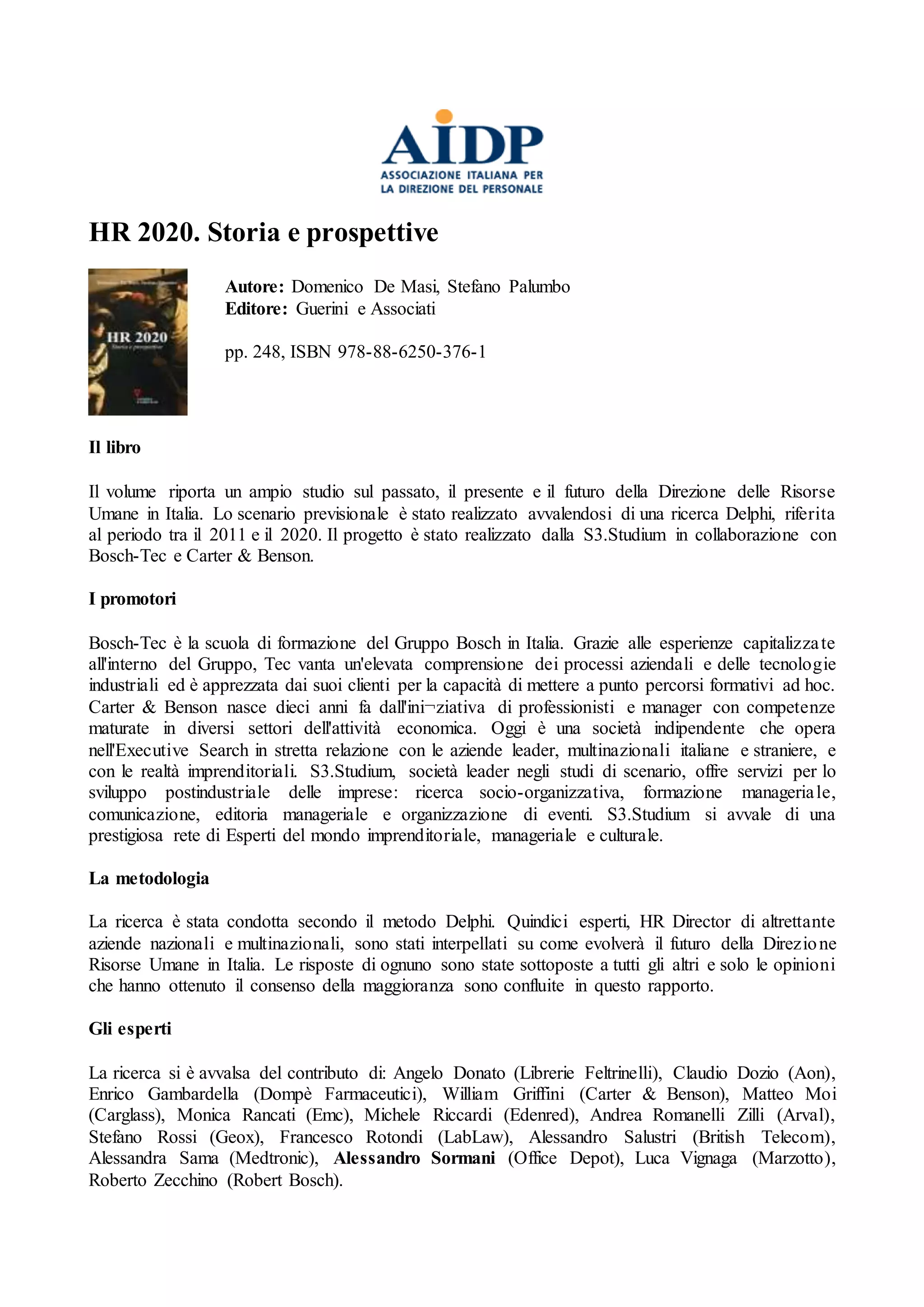 HR 2020 alessandro sormani | DOCX | Human Resources | Business