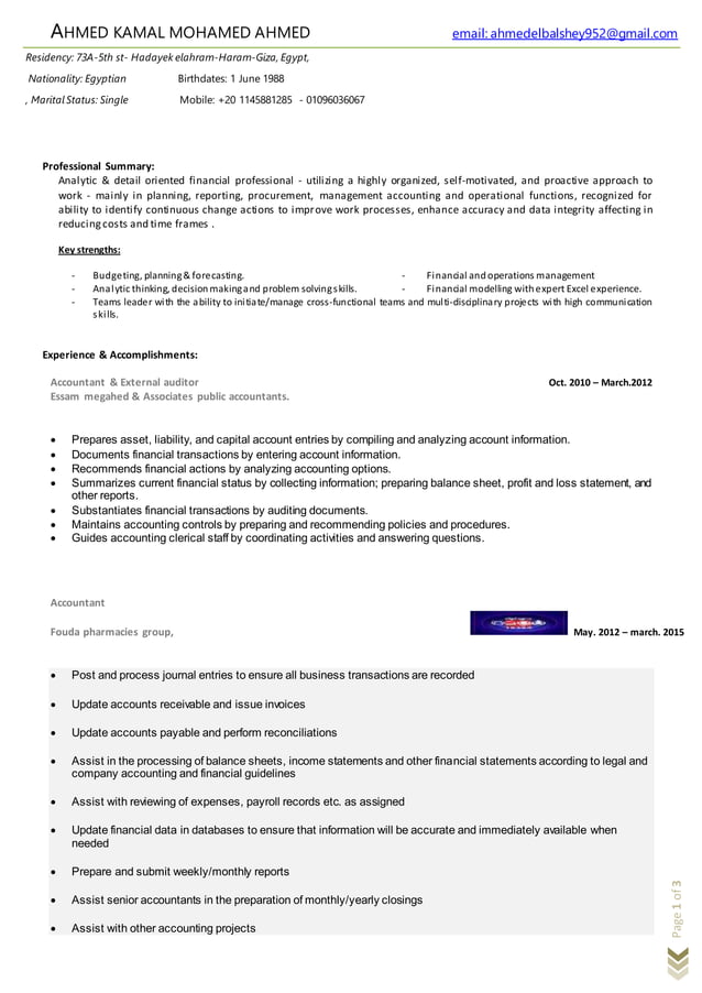 Ahmed kamal C.V | DOCX | Business Accounting & Finance | Business