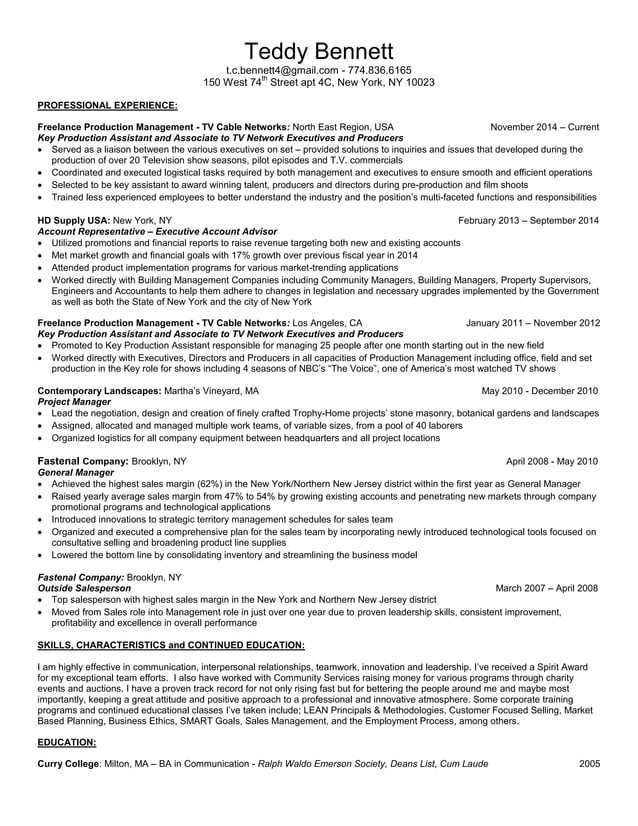 Teddy Bennett Word Resume August 2016 | PDF | Sales | Business