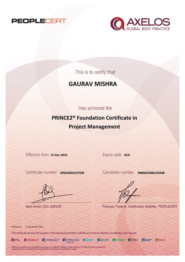 e-Cert Prince 2 Foundation Certificate | PDF