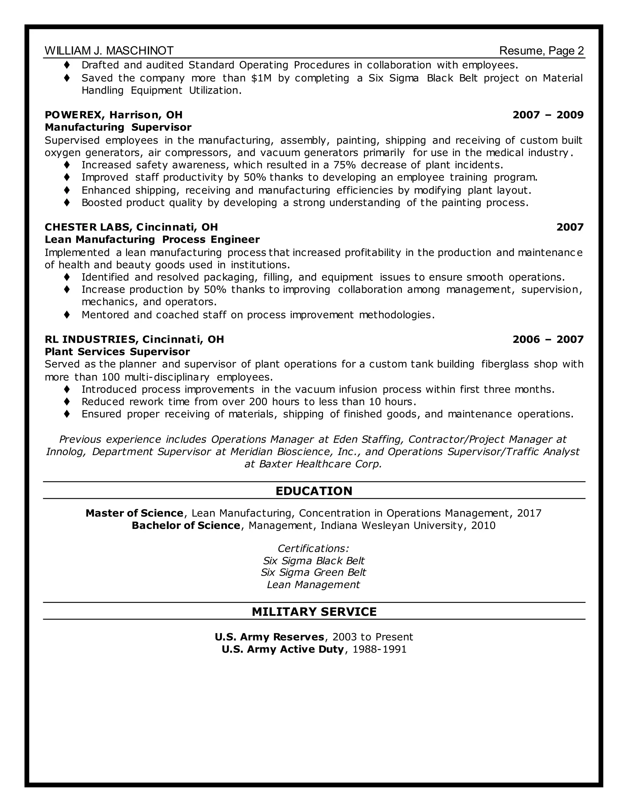 William Maschinot-Resume-Process Engineer | PDF