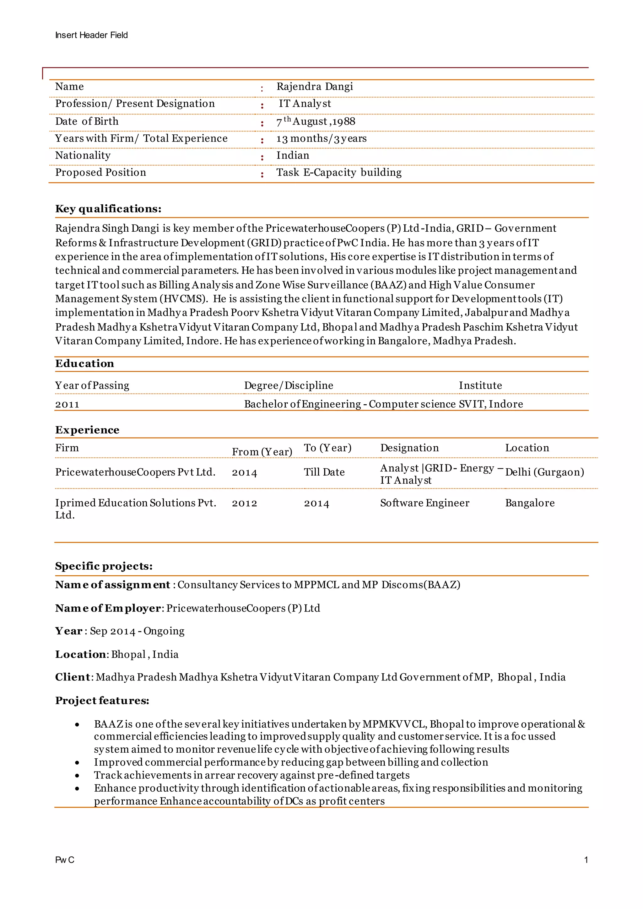 Rajendra Resume World Bank format 1 | DOCX