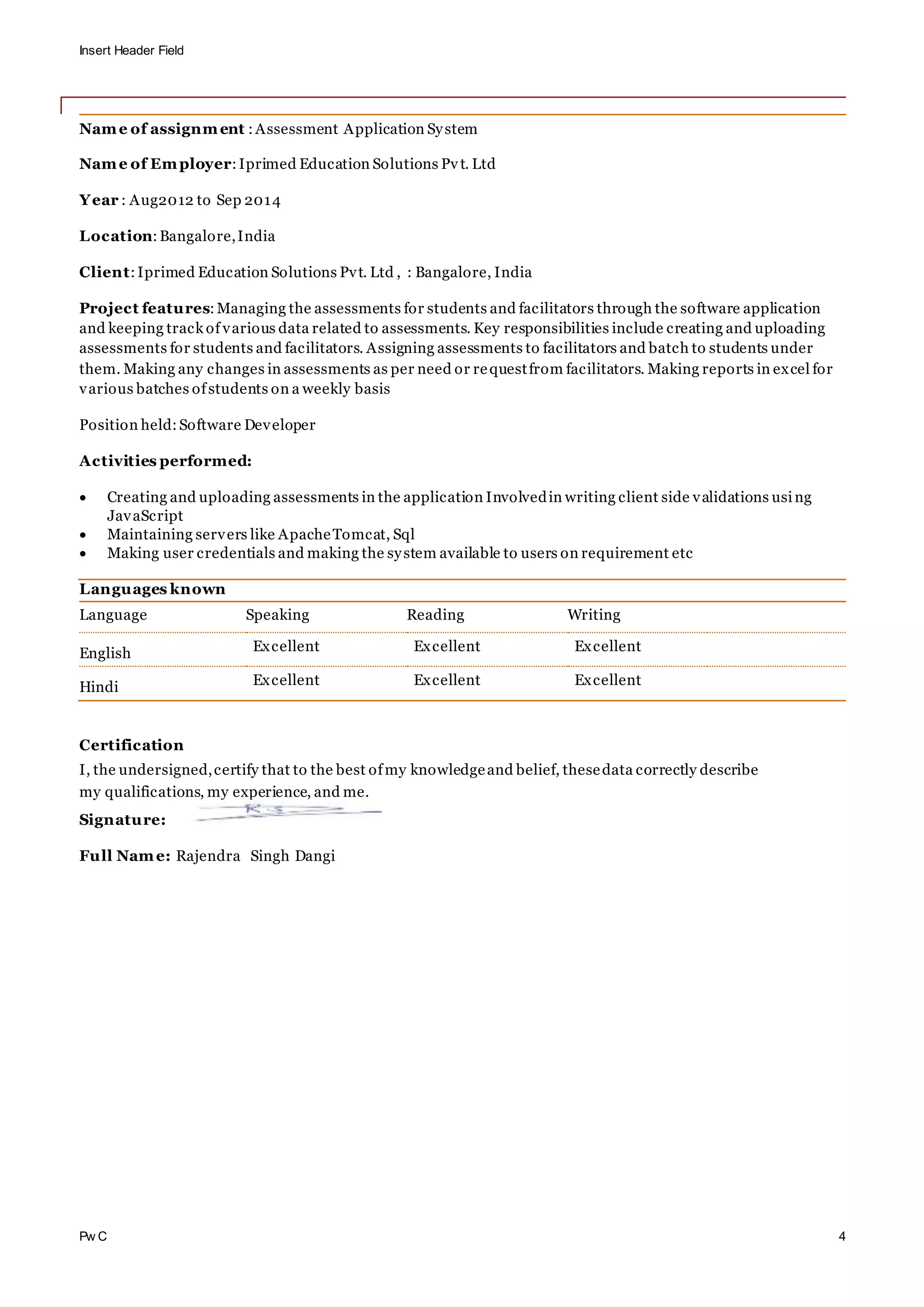 Rajendra Resume World Bank format 1 | DOCX