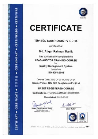 Lead Auditor Certificate | PDF