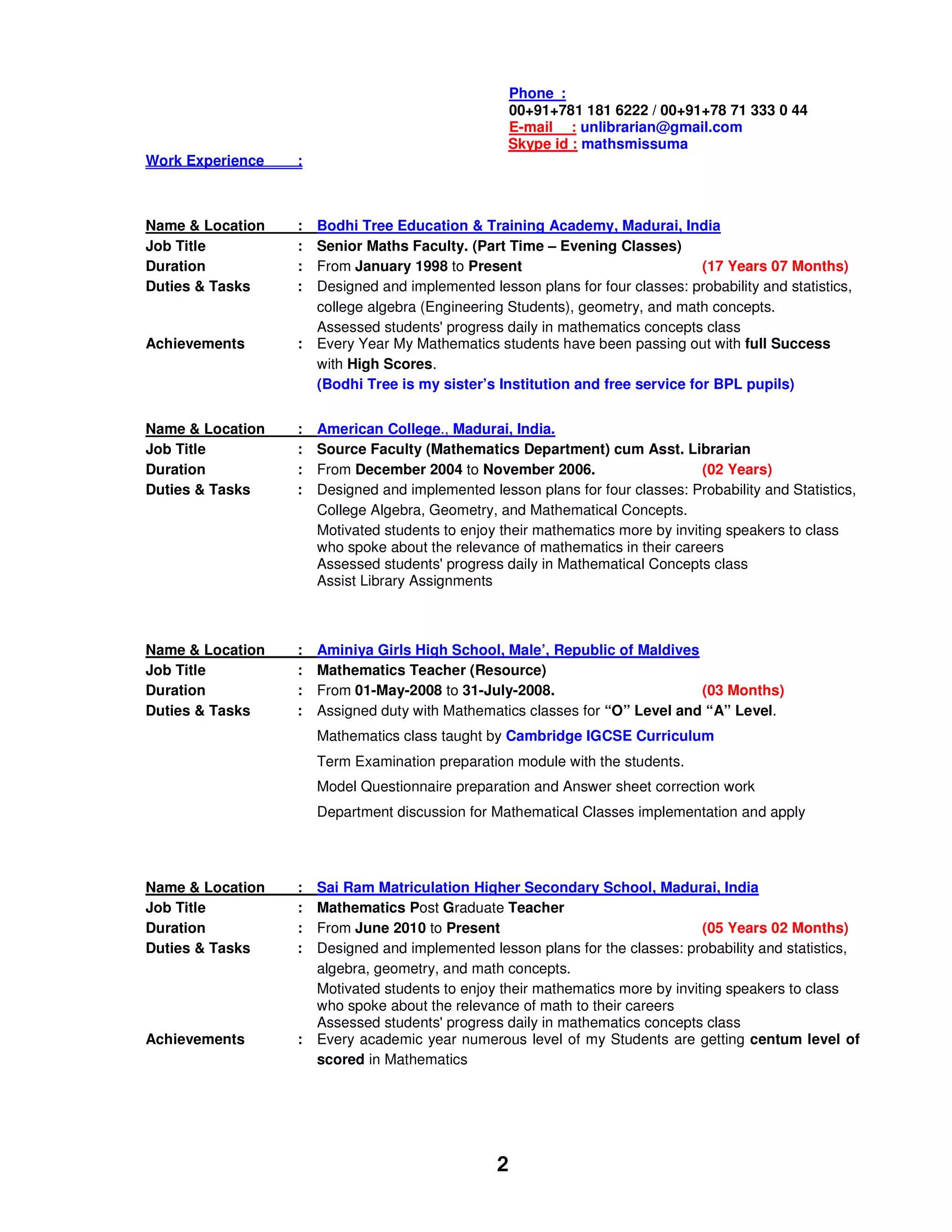 UN MATHS CV DOC | PDF