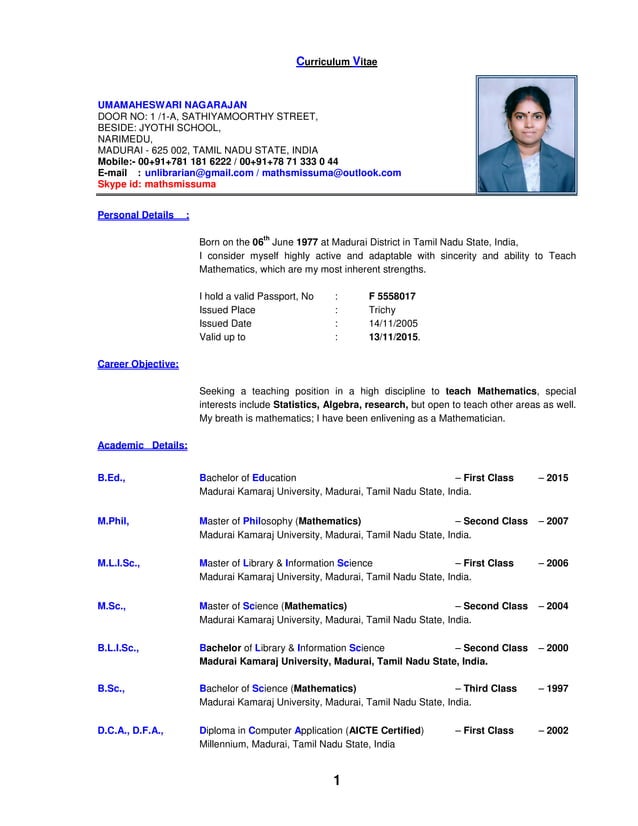 UN MATHS CV DOC | PDF