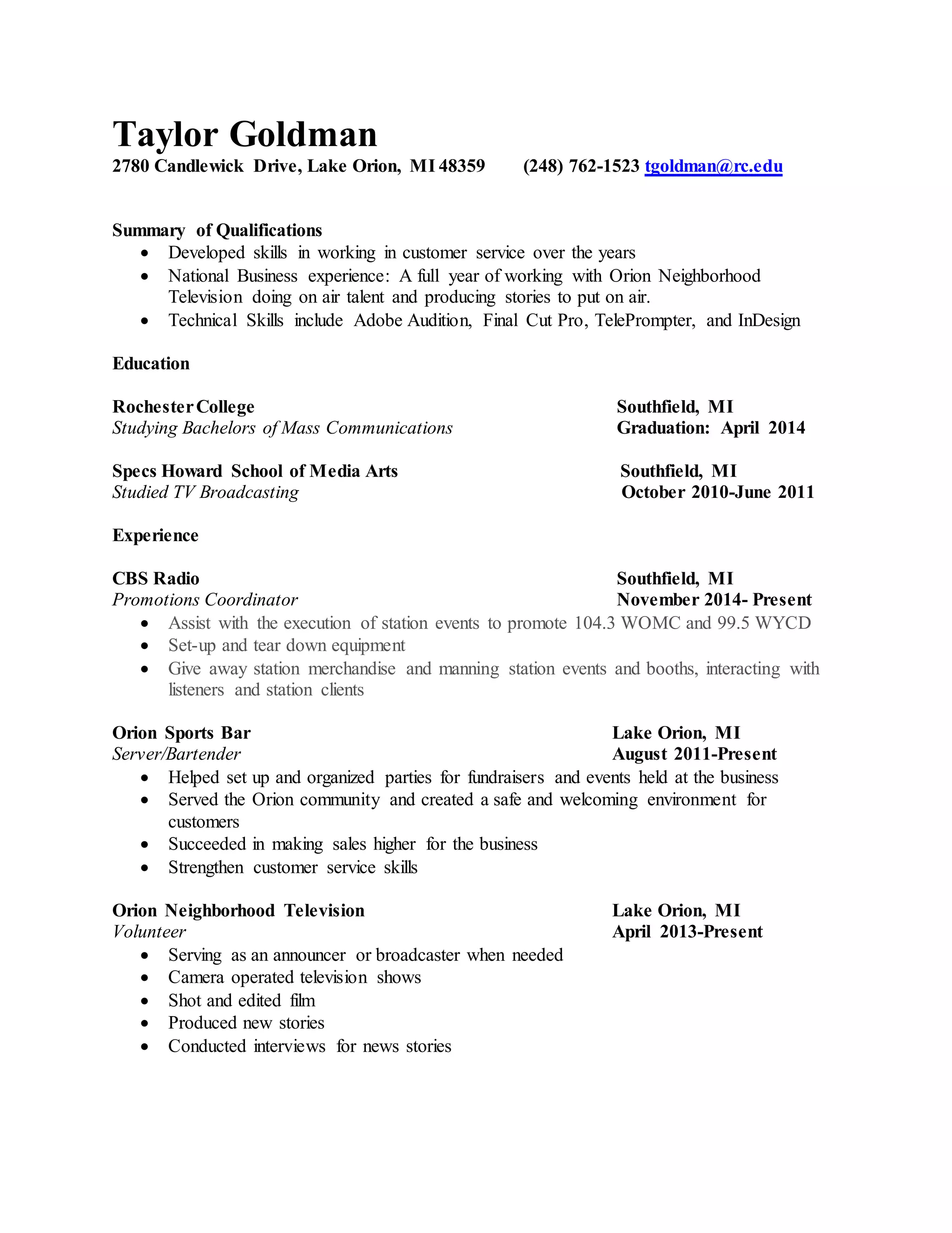 Taylor Goldman's Resume | DOCX