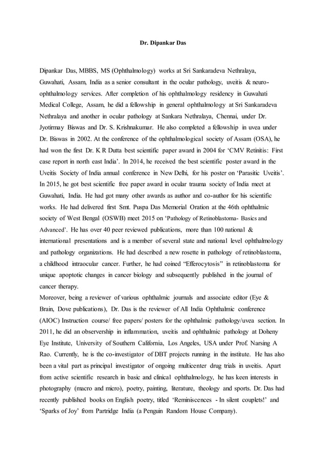 Short CV-Dr Dipankar Das | PDF
