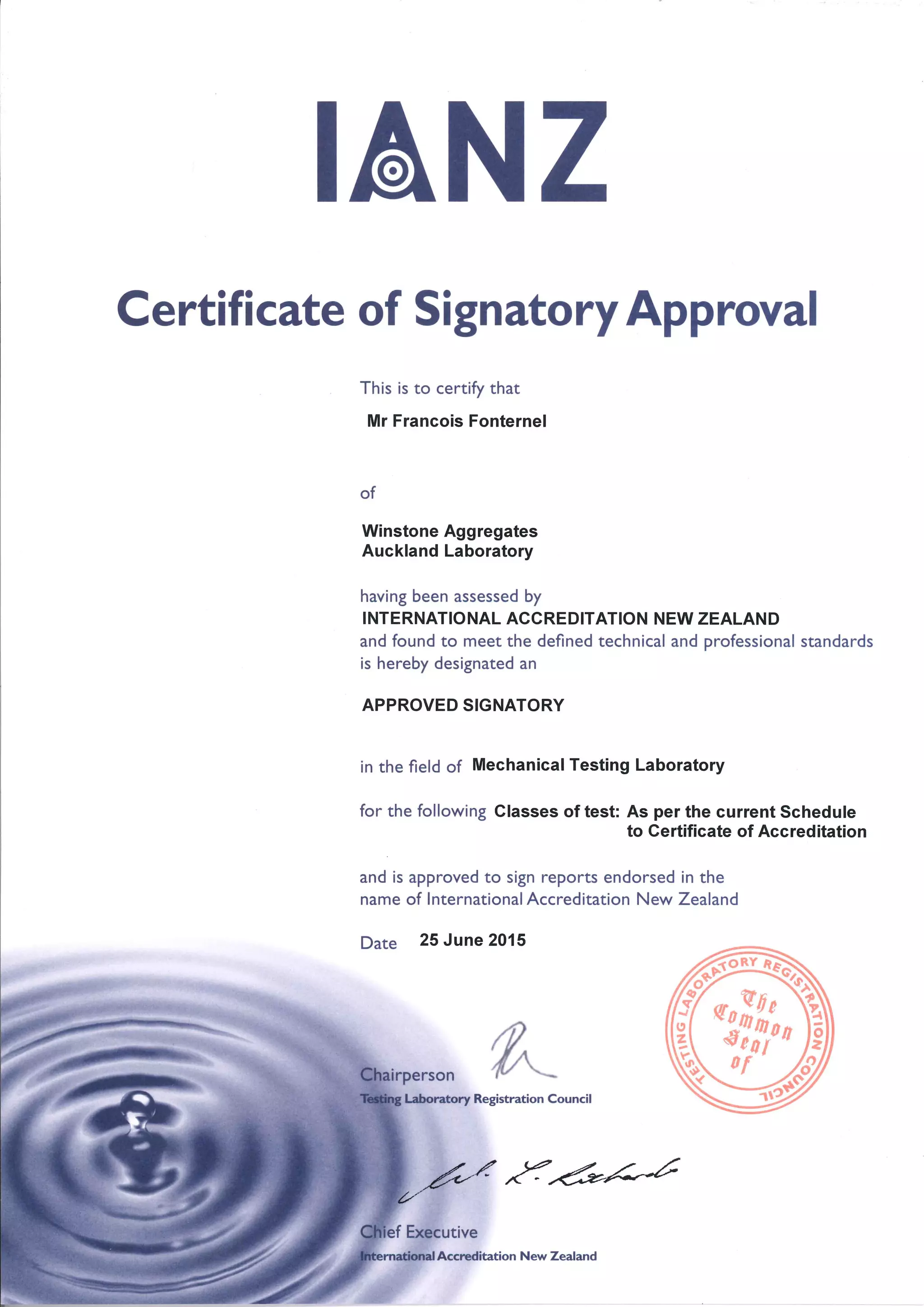 IANZ Signatory Certificate | PDF