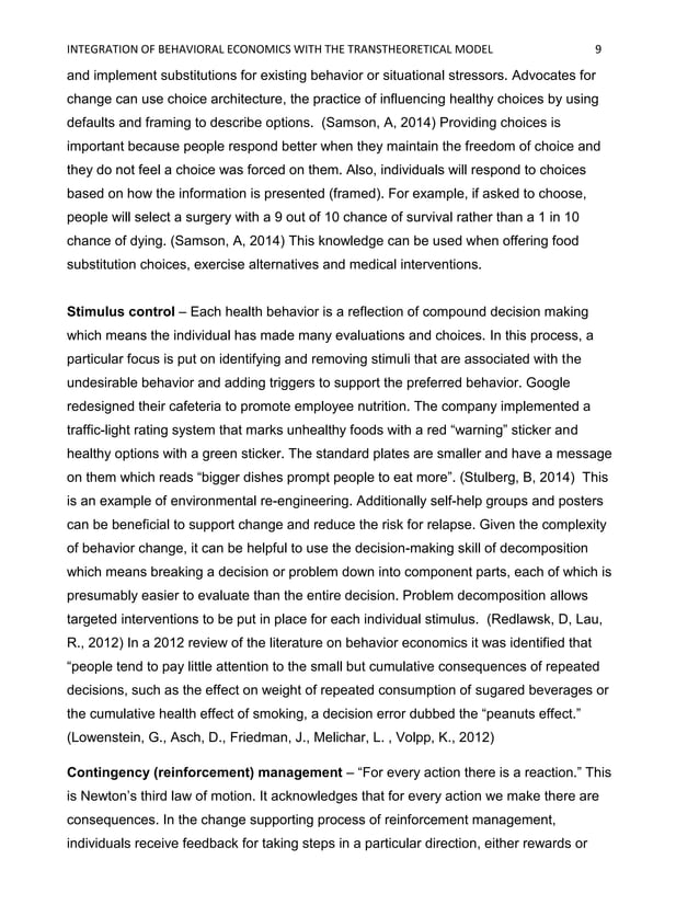 Integration of Behavioral Economics with the Transtheoretical Model and Stages of Change | PDF