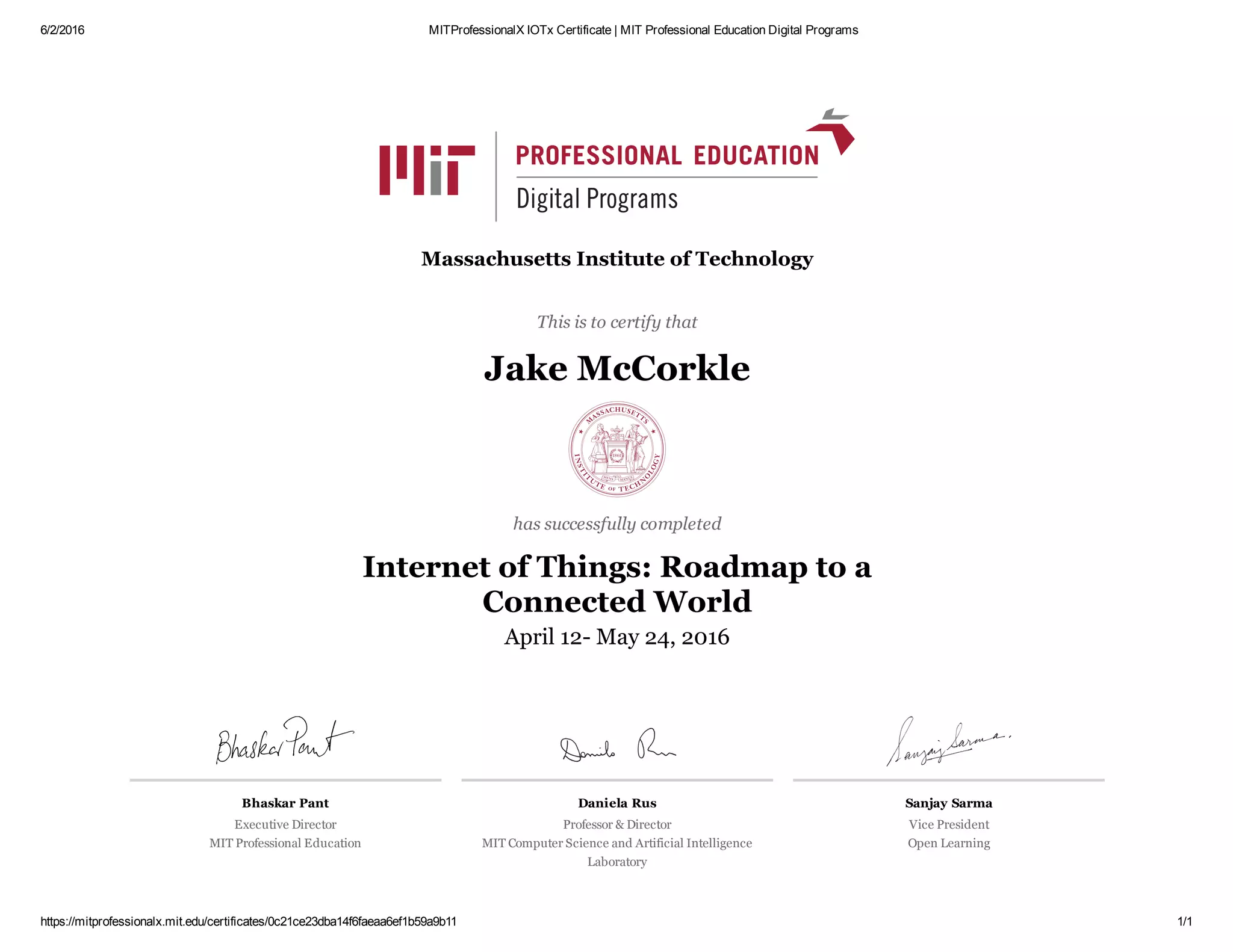 MITProfessionalX IOTx Certificate _ MIT Professional Education Digital ...
