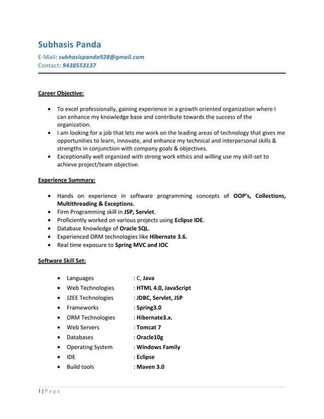Subhasis Java Resume | PDF
