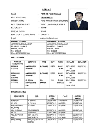 PRATHAP 3.O CV | PDF