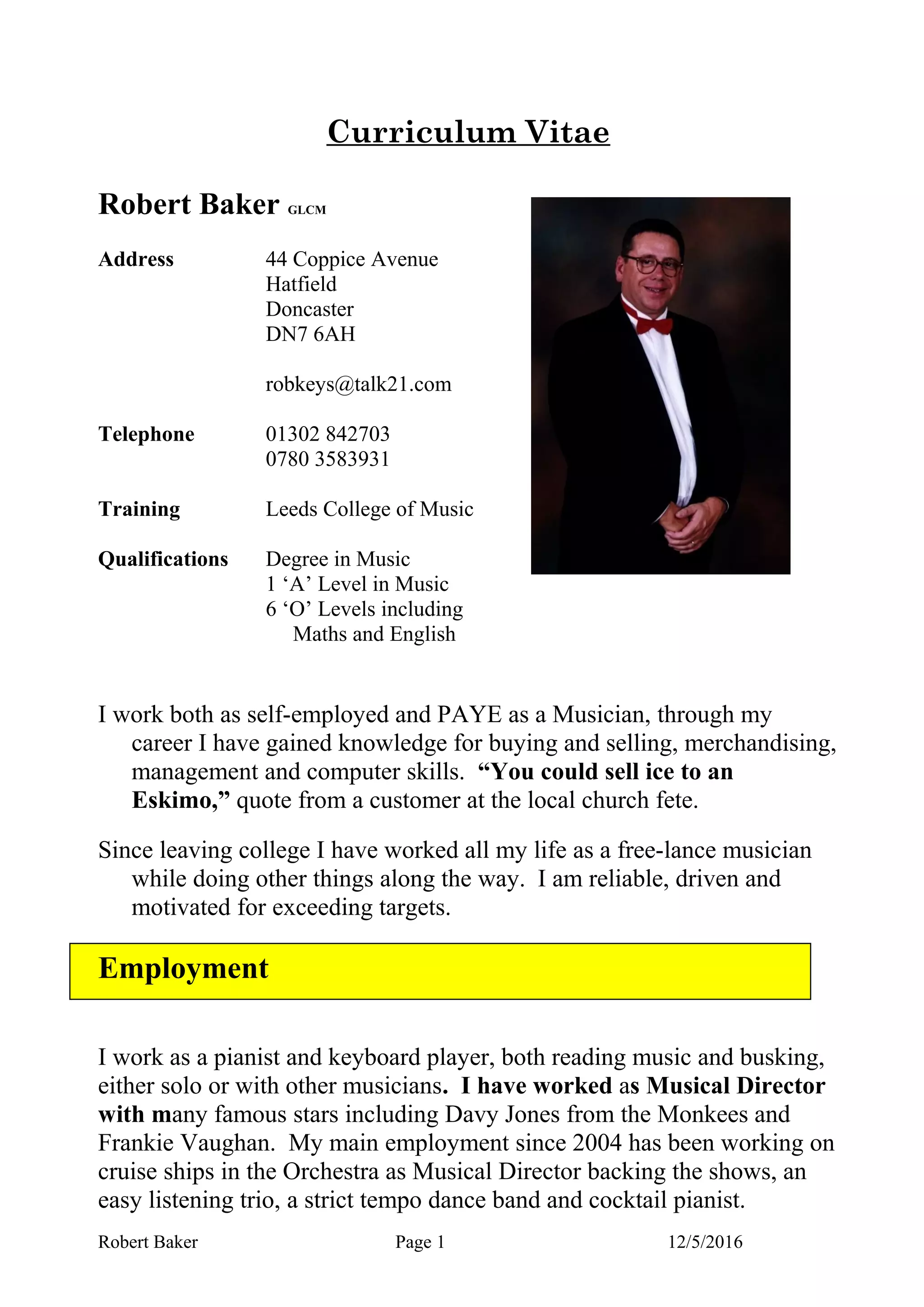 Robert Baker CV | DOC