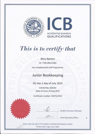 ICB - Junior Bookkeeping Certificate | PDF