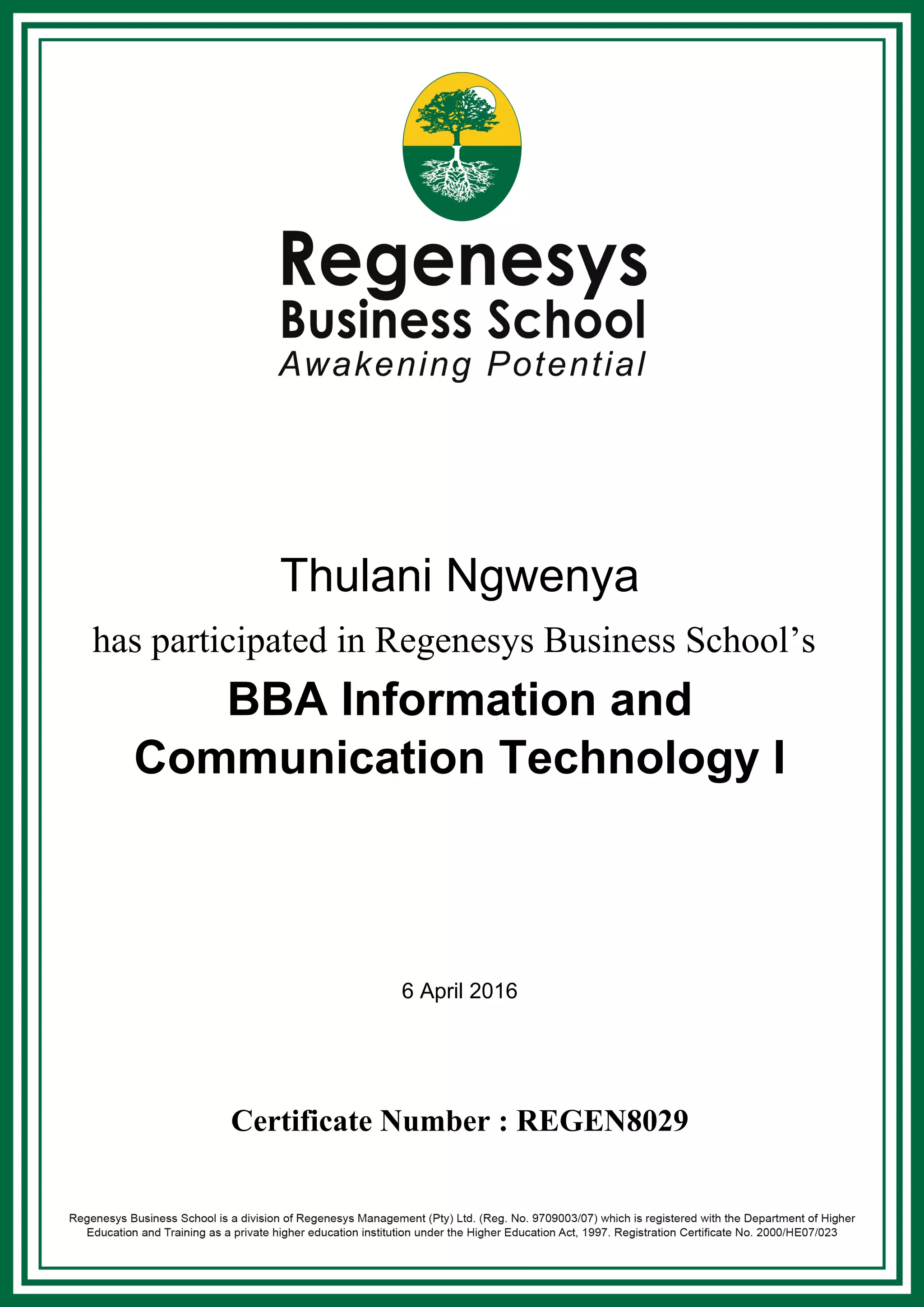 BBA_ICT_BBA_ICT Participation Certificate | PDF