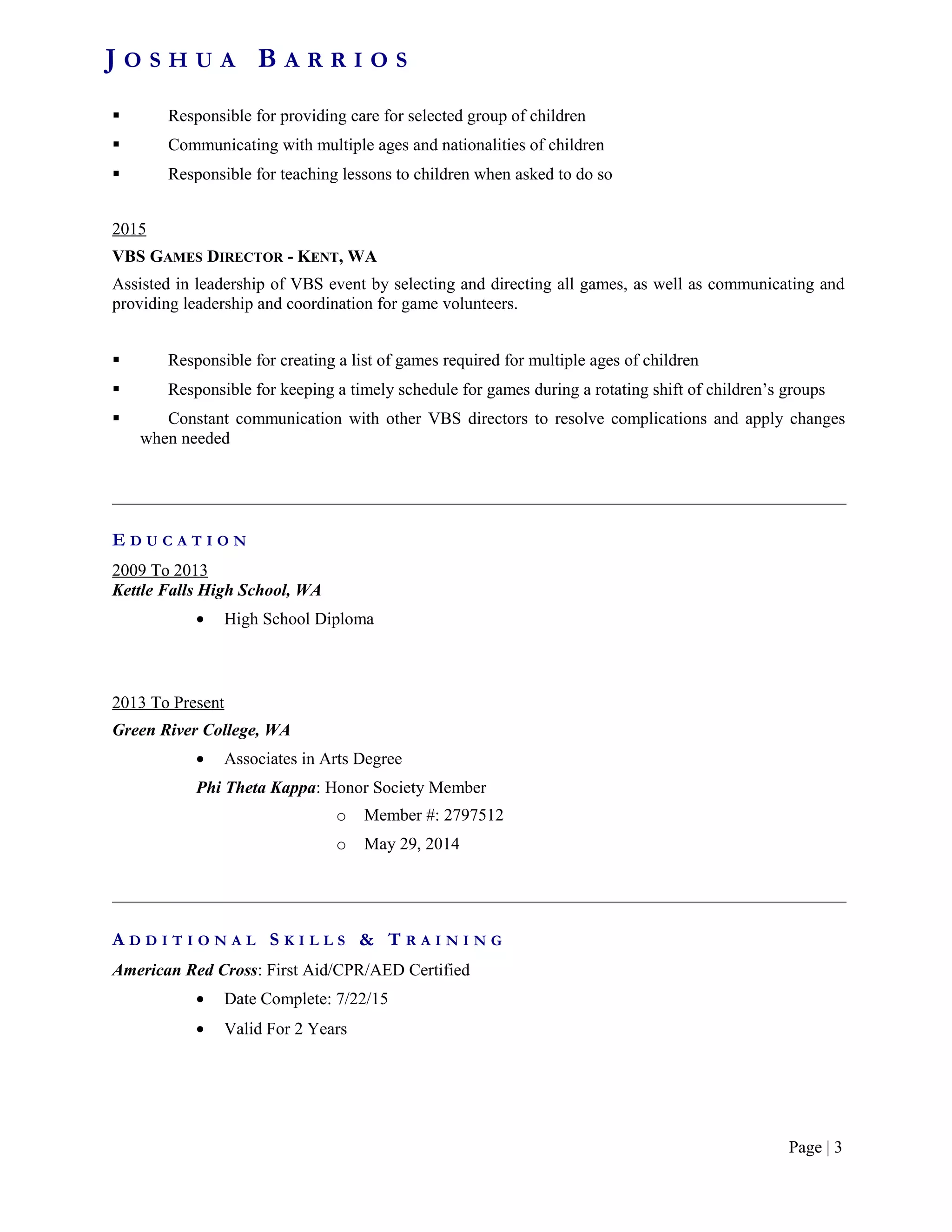 Resume for Joshua Barrios | PDF