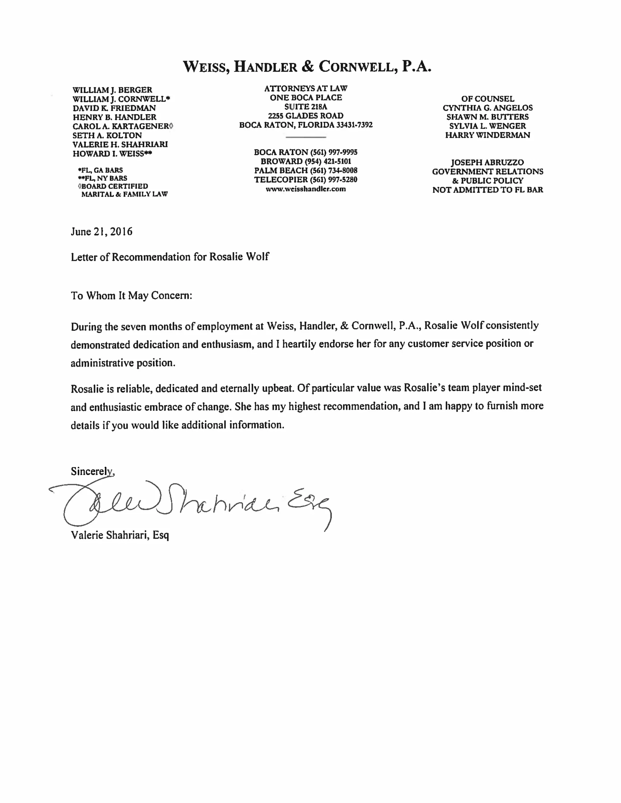 Valerie- letter of recommendation 2016 | PDF