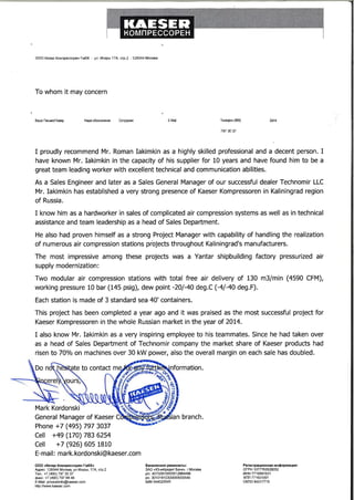 Reference Letter Kaeser Compressors | PDF