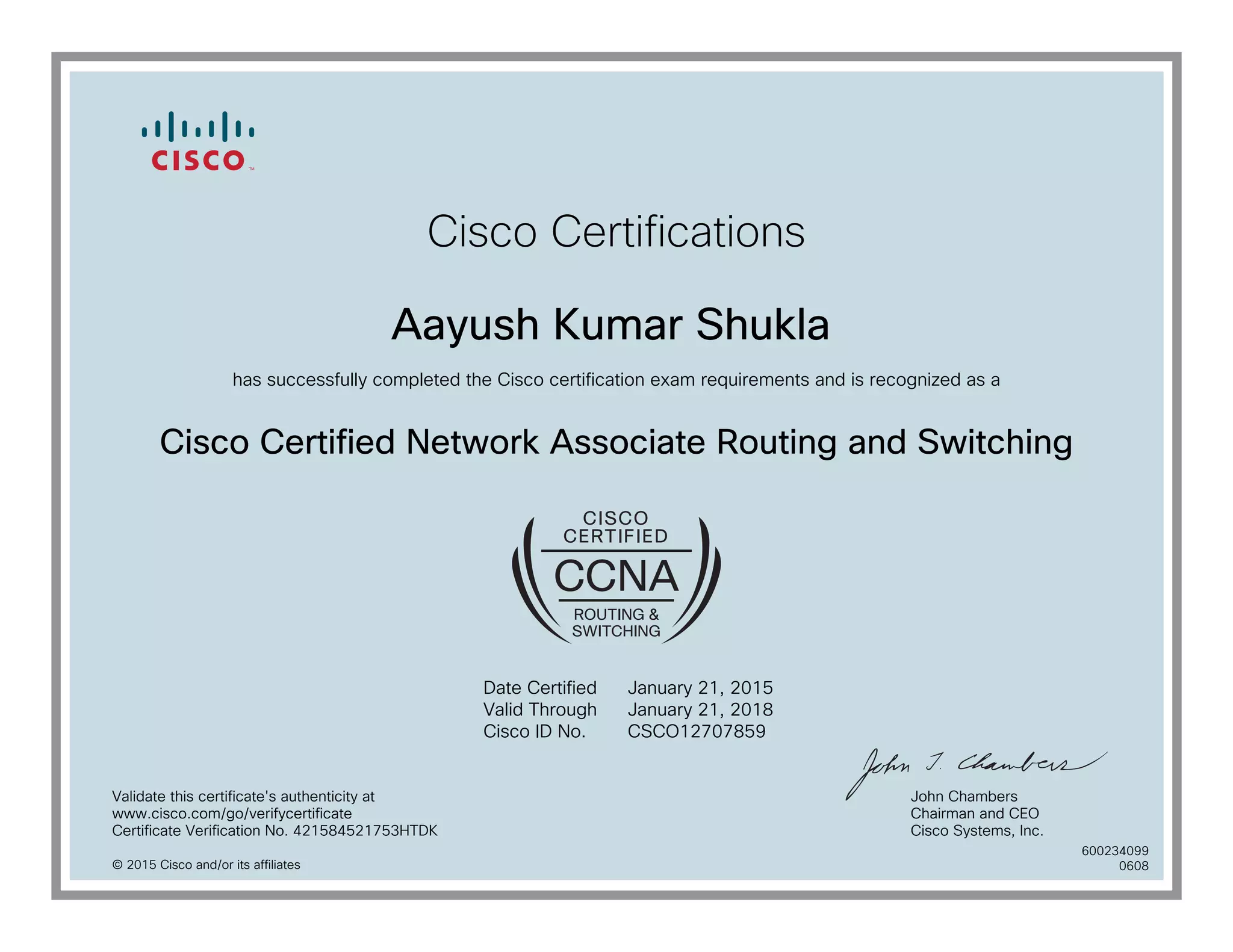 CCNA (600234099)_certificate | PDF | Technology & Computing